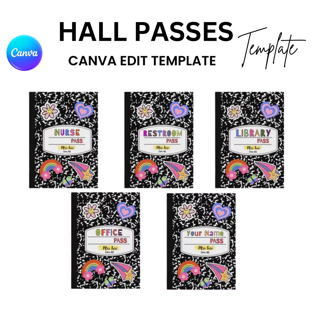 Editable Composition Book Hall Pass Template (digital Download) (canva ...