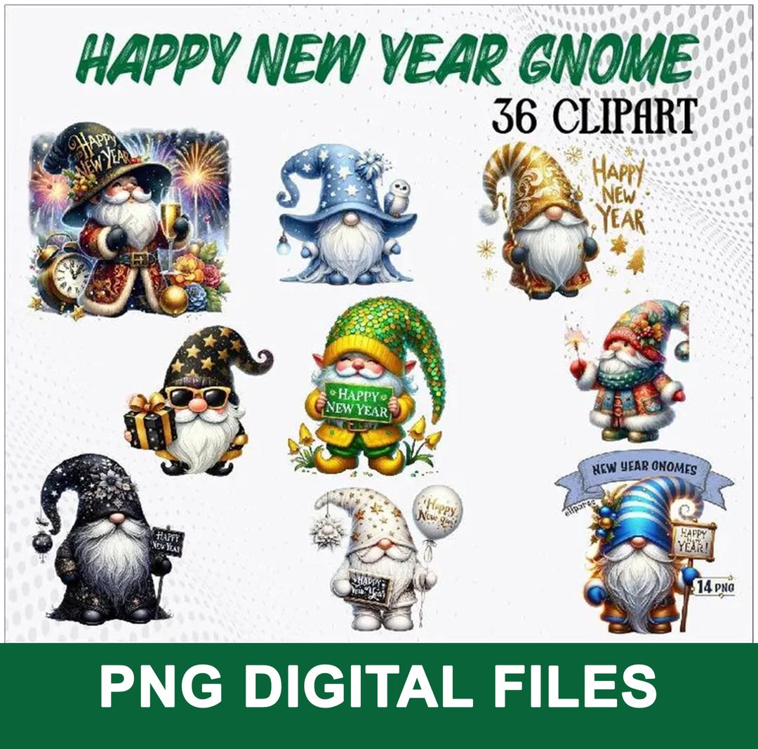 Watercolor New Year Gnomes Clipart Bundle (36 PNG) - Etsy