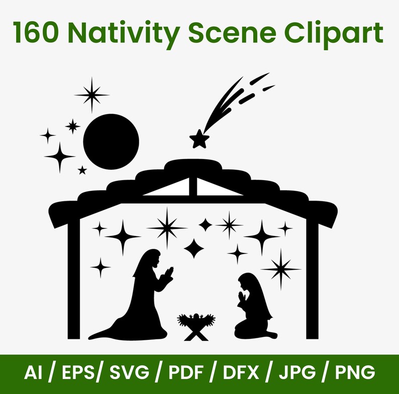 Krippe SVG Clipart Bundle: Weihnachten Silhouette (digitaler Download ...
