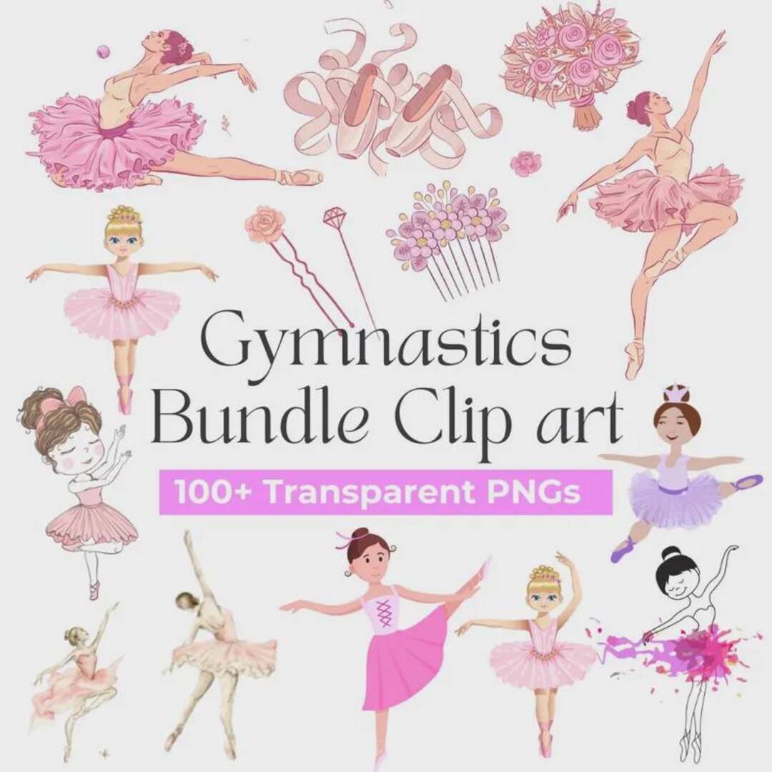 Gymnastics Girls Clipart Bundle: 100+ Pink & Gold Pngs (digital ...