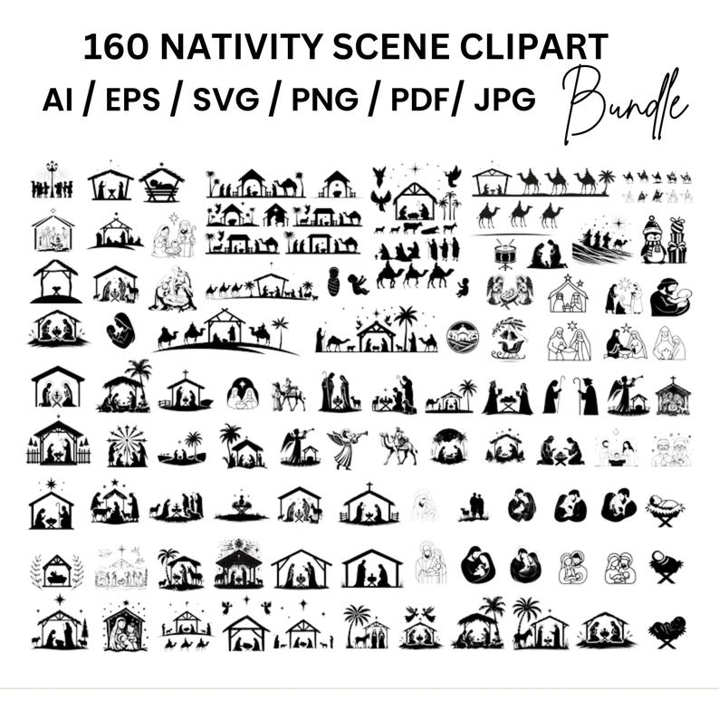 Krippe SVG Clipart Bundle: Weihnachten Silhouette (digitaler Download ...
