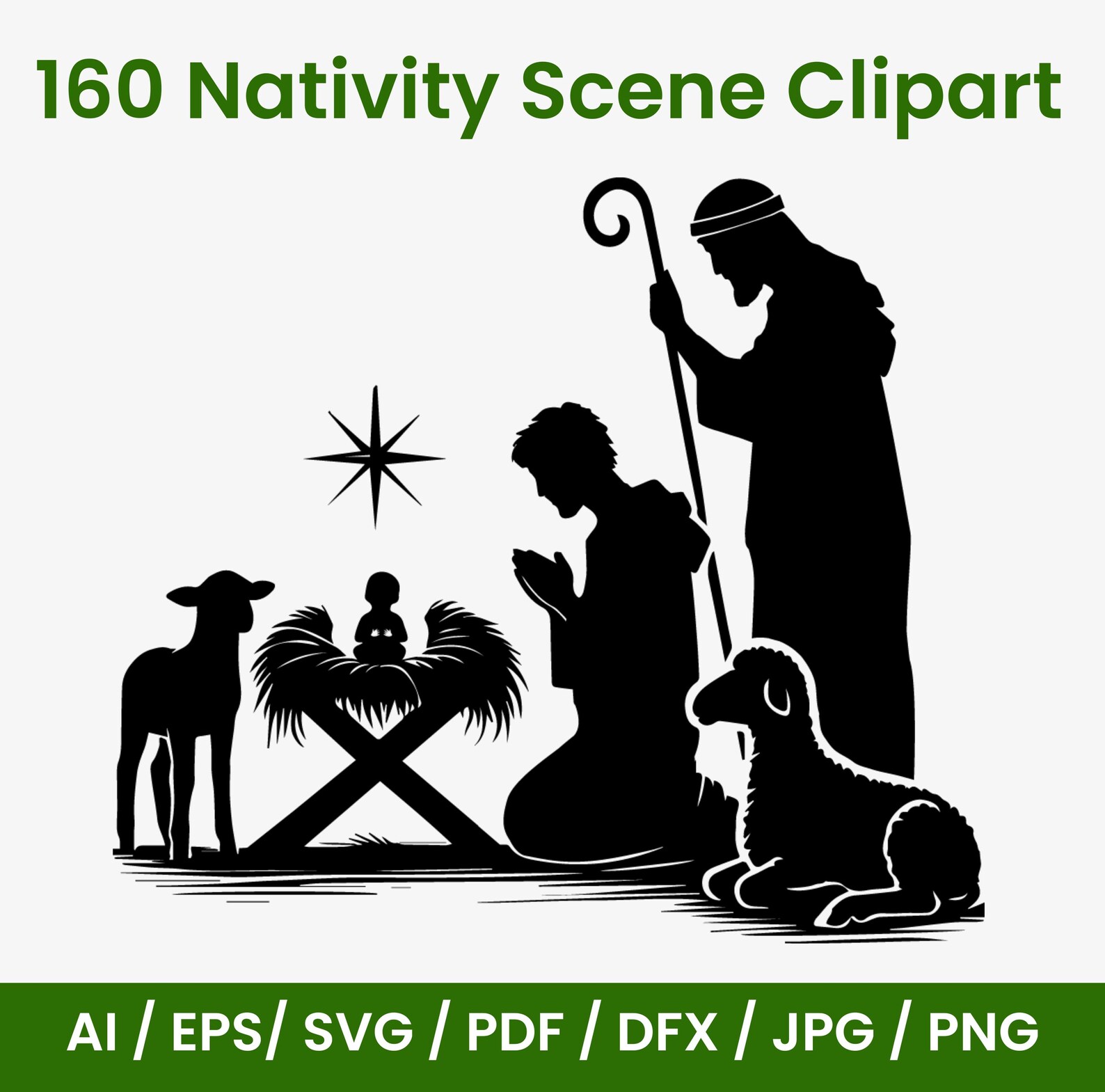 Krippe SVG Clipart Bundle: Weihnachten Silhouette (digitaler Download ...