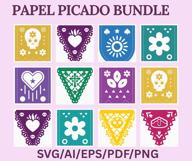 Papel Picado SVG Clipart Bundle: Mexican Fiesta Banner (digital ...