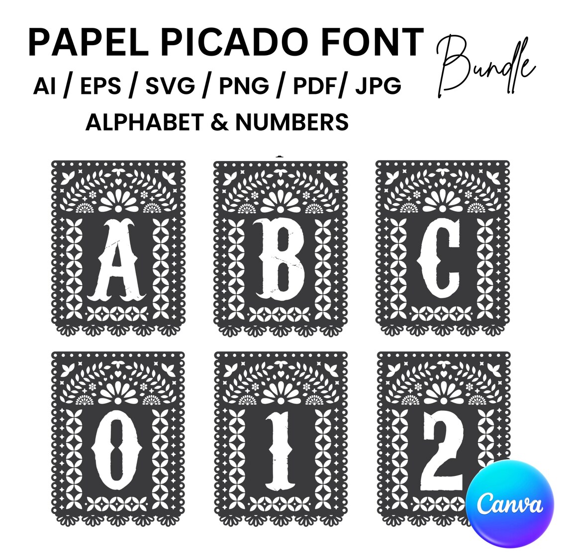 Papel Picado Font SVG: Fiesta Banner Letters & Numbers (instant ...