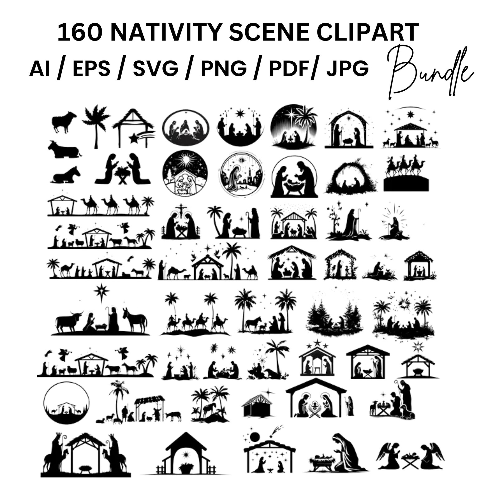 Krippe SVG Clipart Bundle: Weihnachten Silhouette (digitaler Download ...
