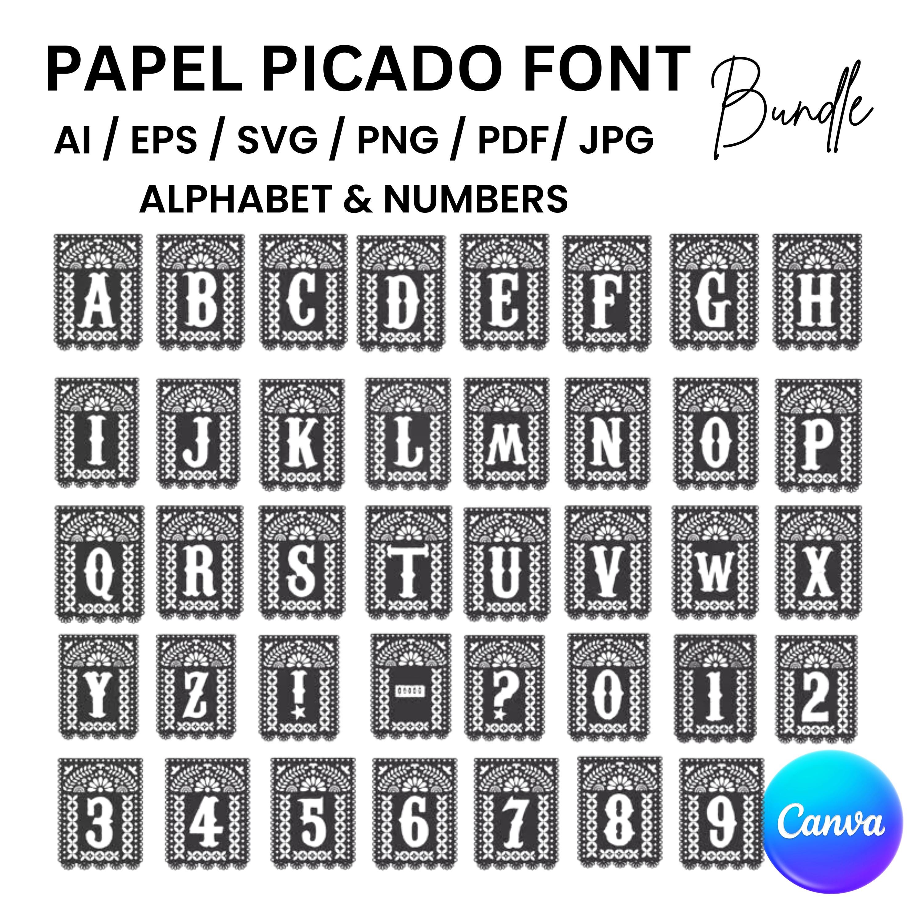 Papel Picado Font SVG: Fiesta Banner Letters & Numbers (instant ...