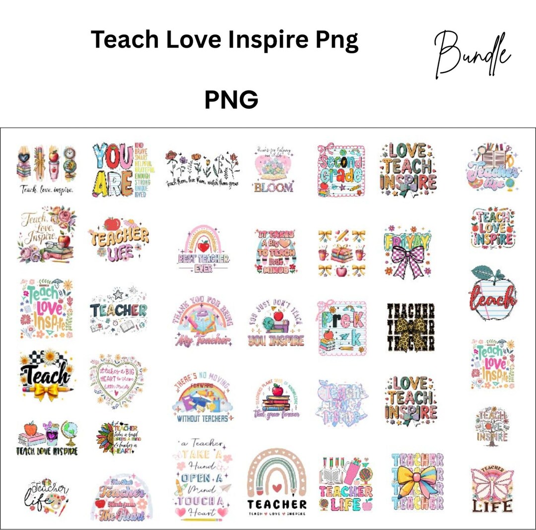 Teacher Life PNG Bundle, Teach Love Inspire (digital Download) - Etsy