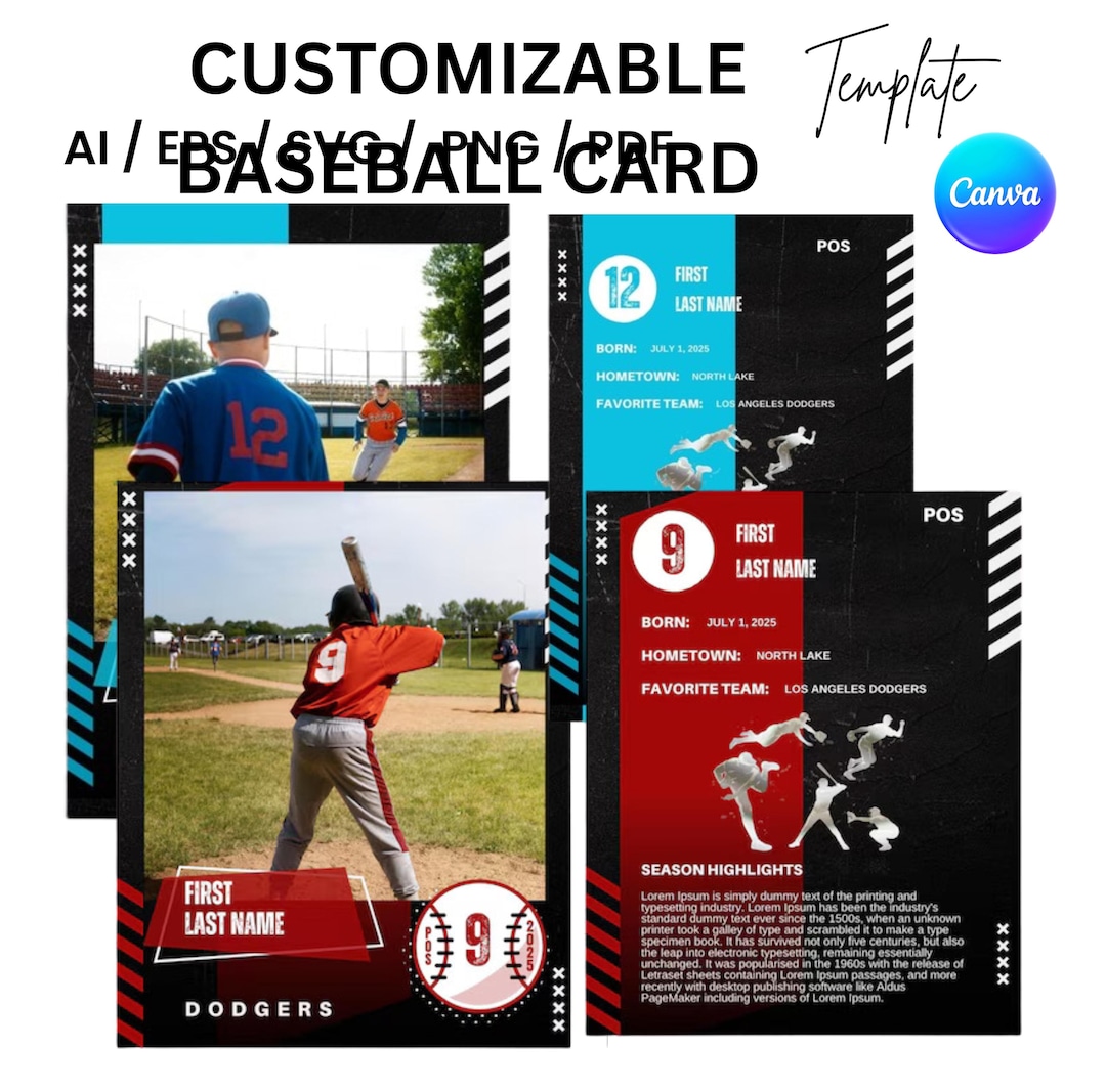 Baseball Trading Card Canva Template Set Bundle, Canva Editable Double ...