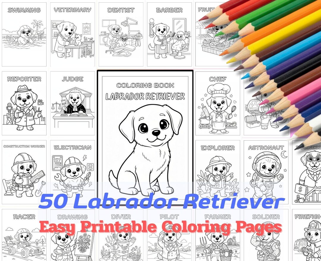 Labrador Retriever Coloring Pages : Fun Dog Printable Book for Kids - Etsy