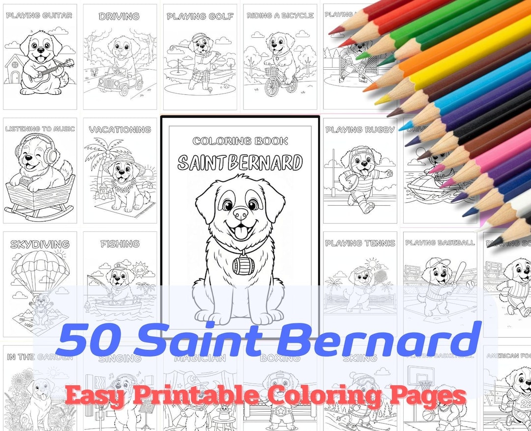 50 Saint Bernard Coloring Pages | Relaxing Dog Printable Book for Kids ...