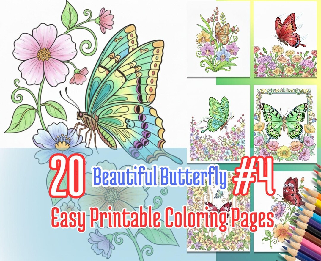 Butterfly Coloring Book | 20 Printable Flower Designs (PDF) - Etsy