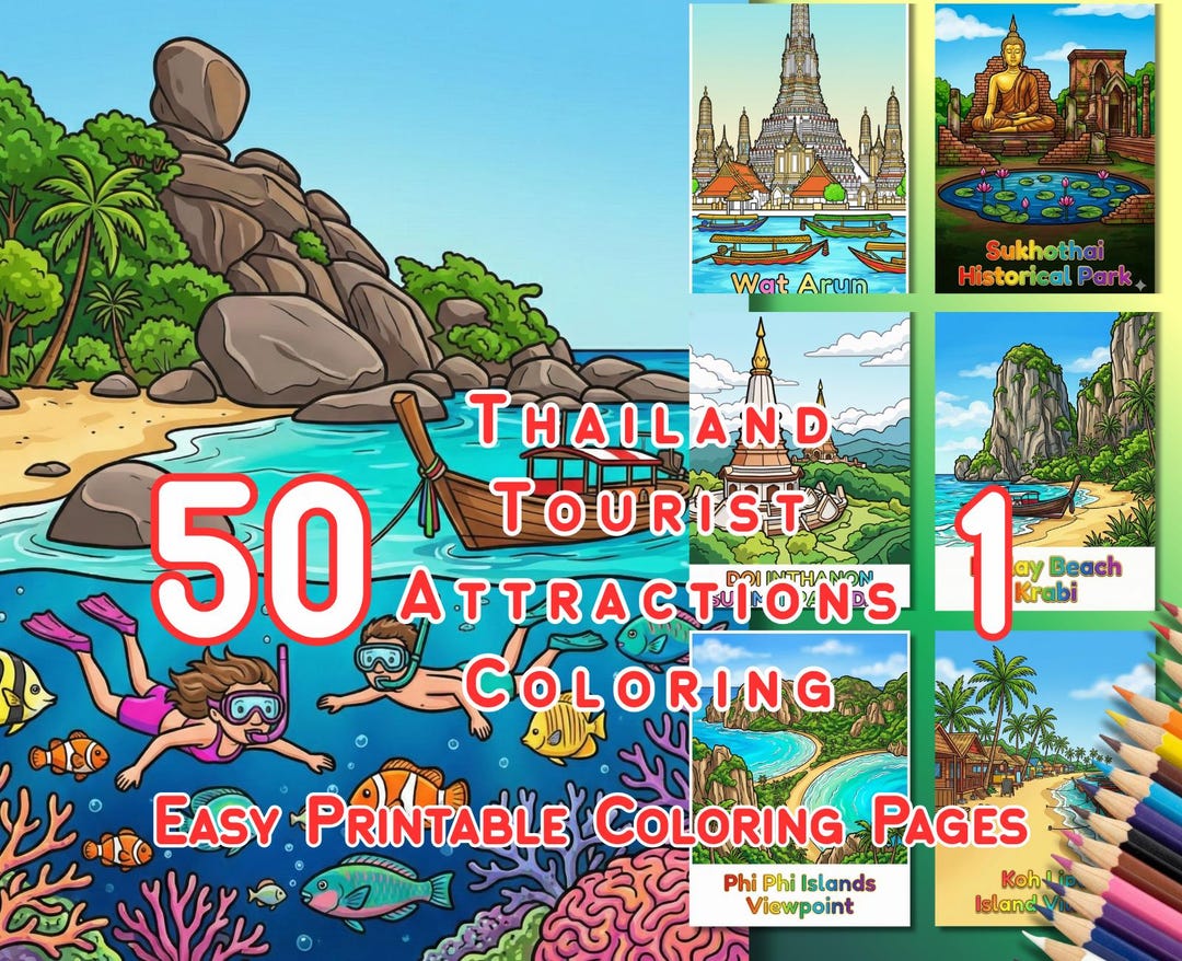 Thailand Tourist Attractions Coloring Book | 50 A4 Pages | Famous ...