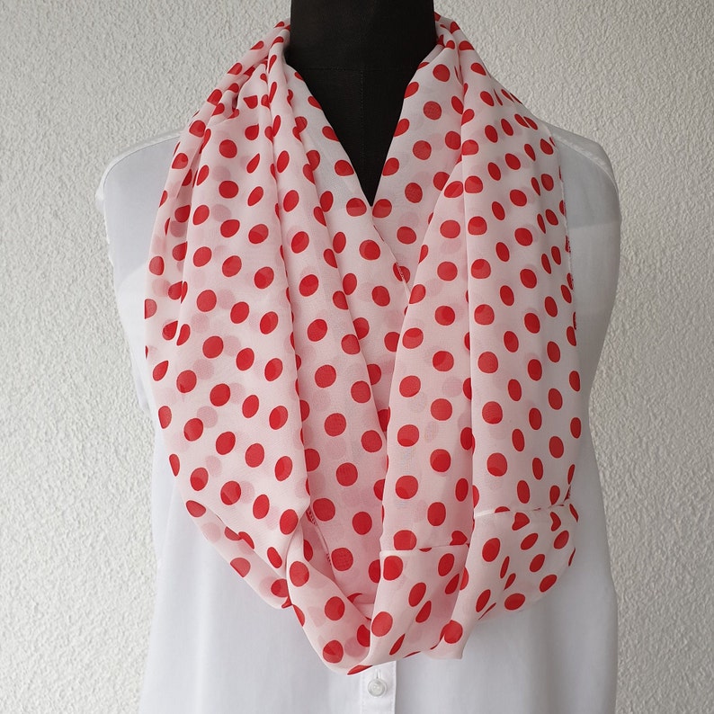 White Red Polka Dot Infinity Scarf Teacher T Summer Chiffon Etsy