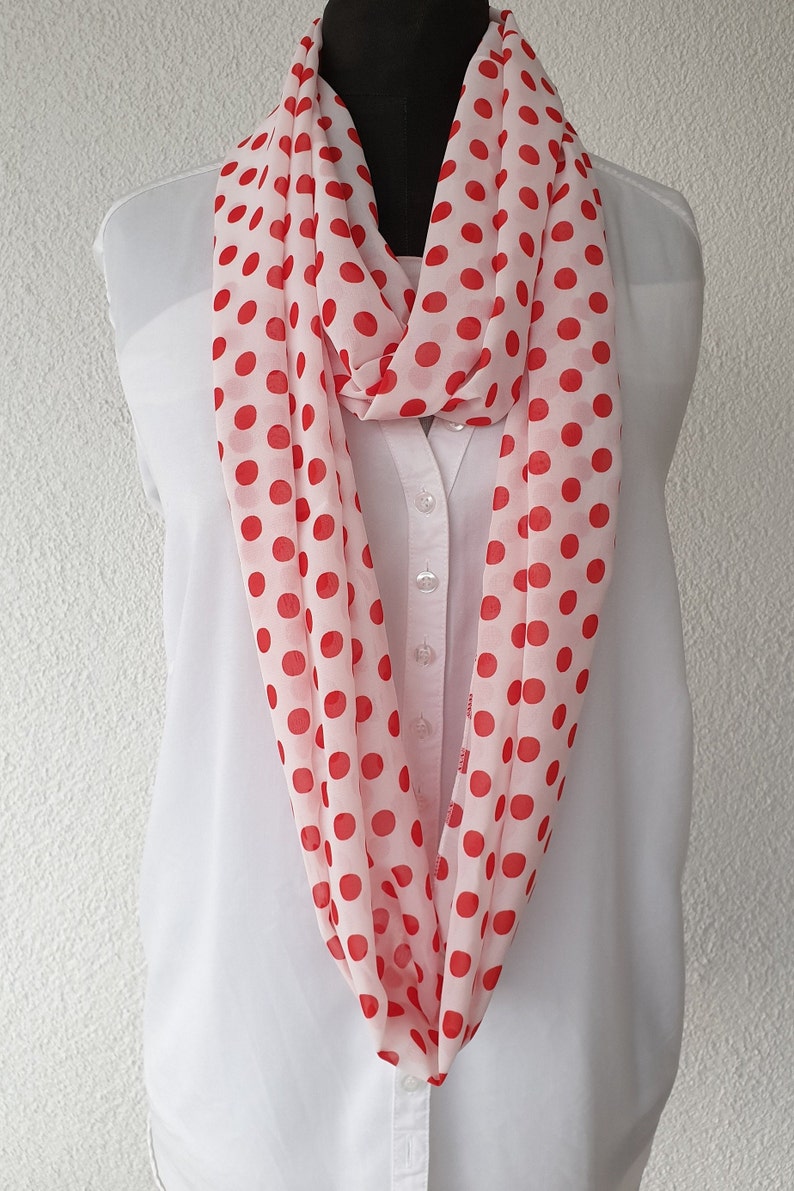 White Red Polka Dot Infinity Scarf Teacher T Summer Chiffon Etsy