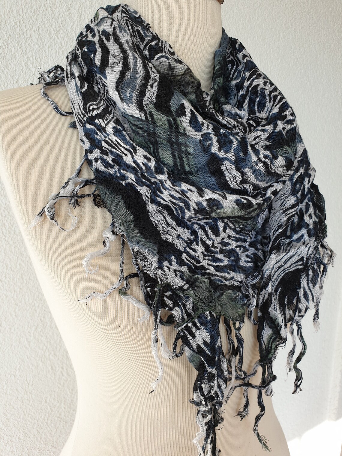 Gray Snow Leopard Scarf Square Fringe Bandana Women Bohemian - Etsy
