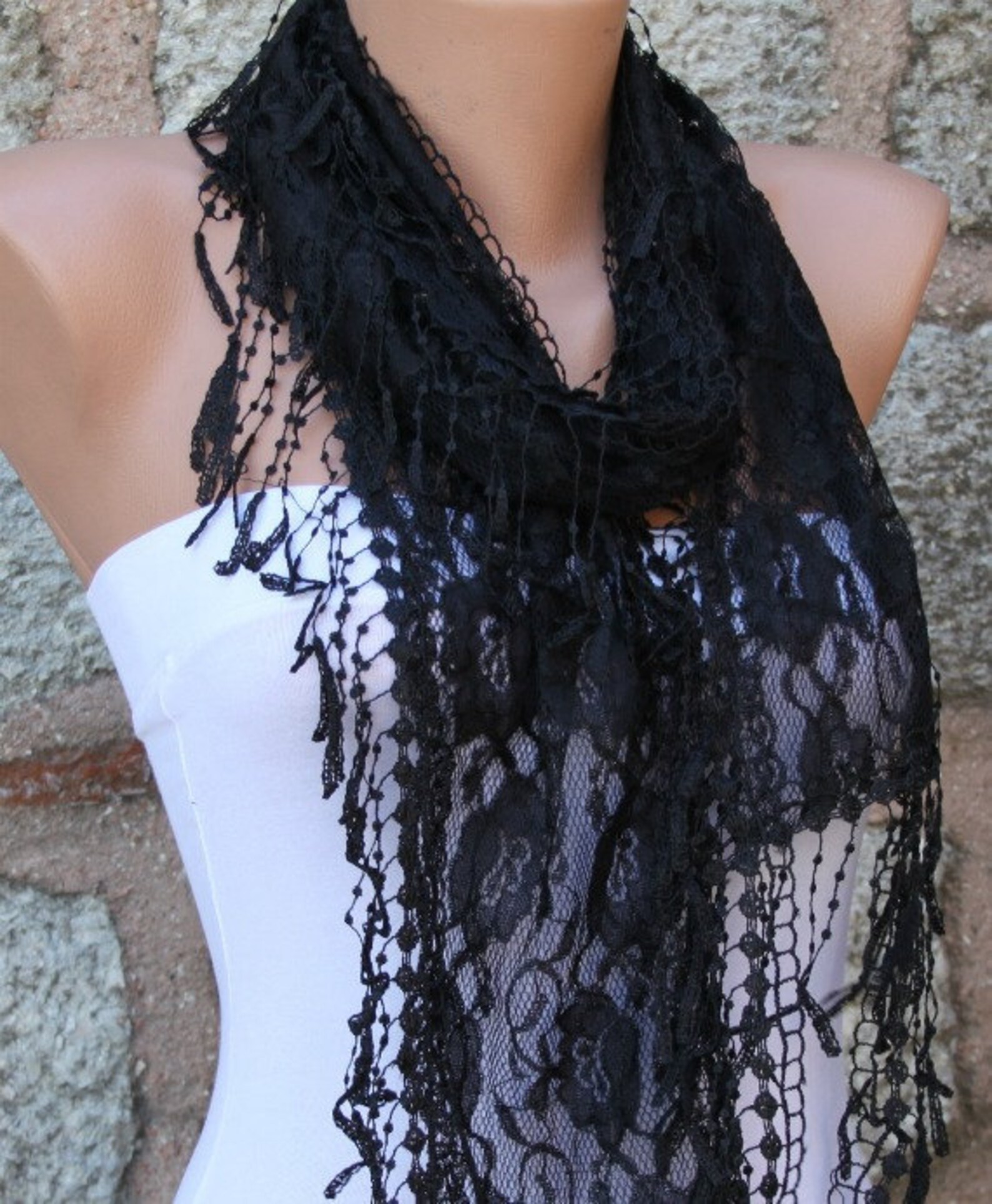 Black Lace Scarf Wedding Shawlevening Scarf Cowl - Etsy