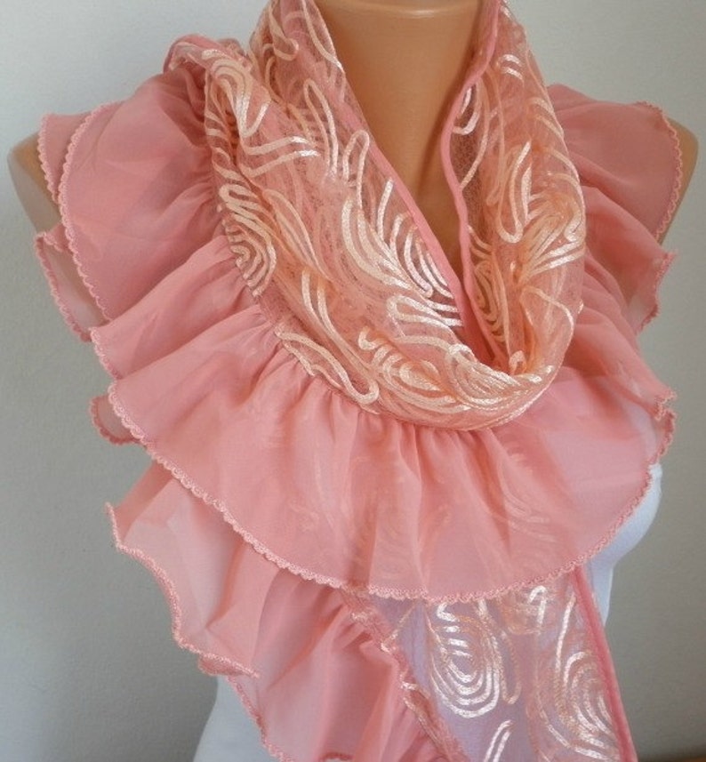 Pink & Black Ruffle Lace Triangular Scarf Women Frilly Scarf | Etsy
