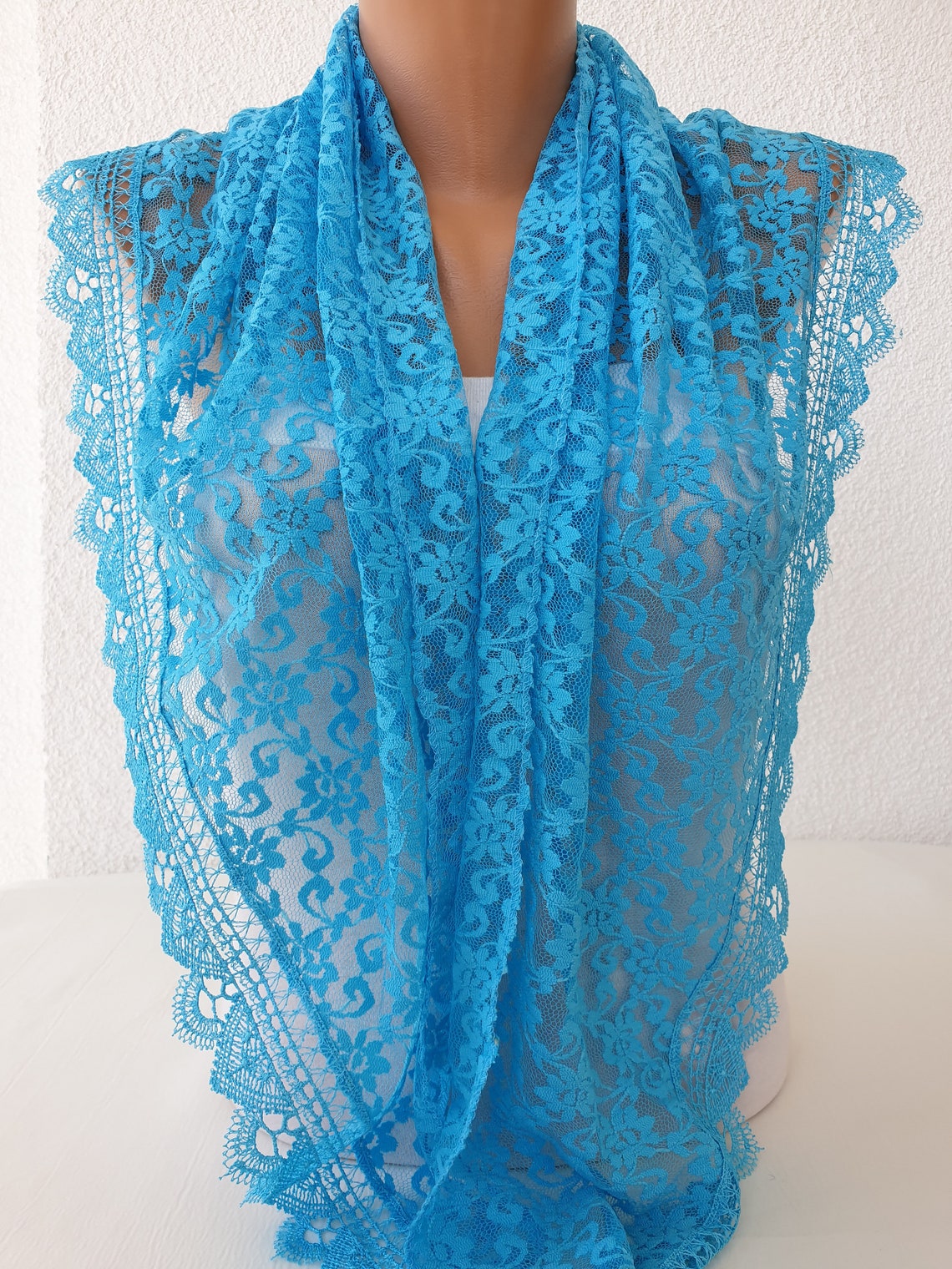 Turquoise Lace Triangular Scarfchurch Lace Chapel - Etsy