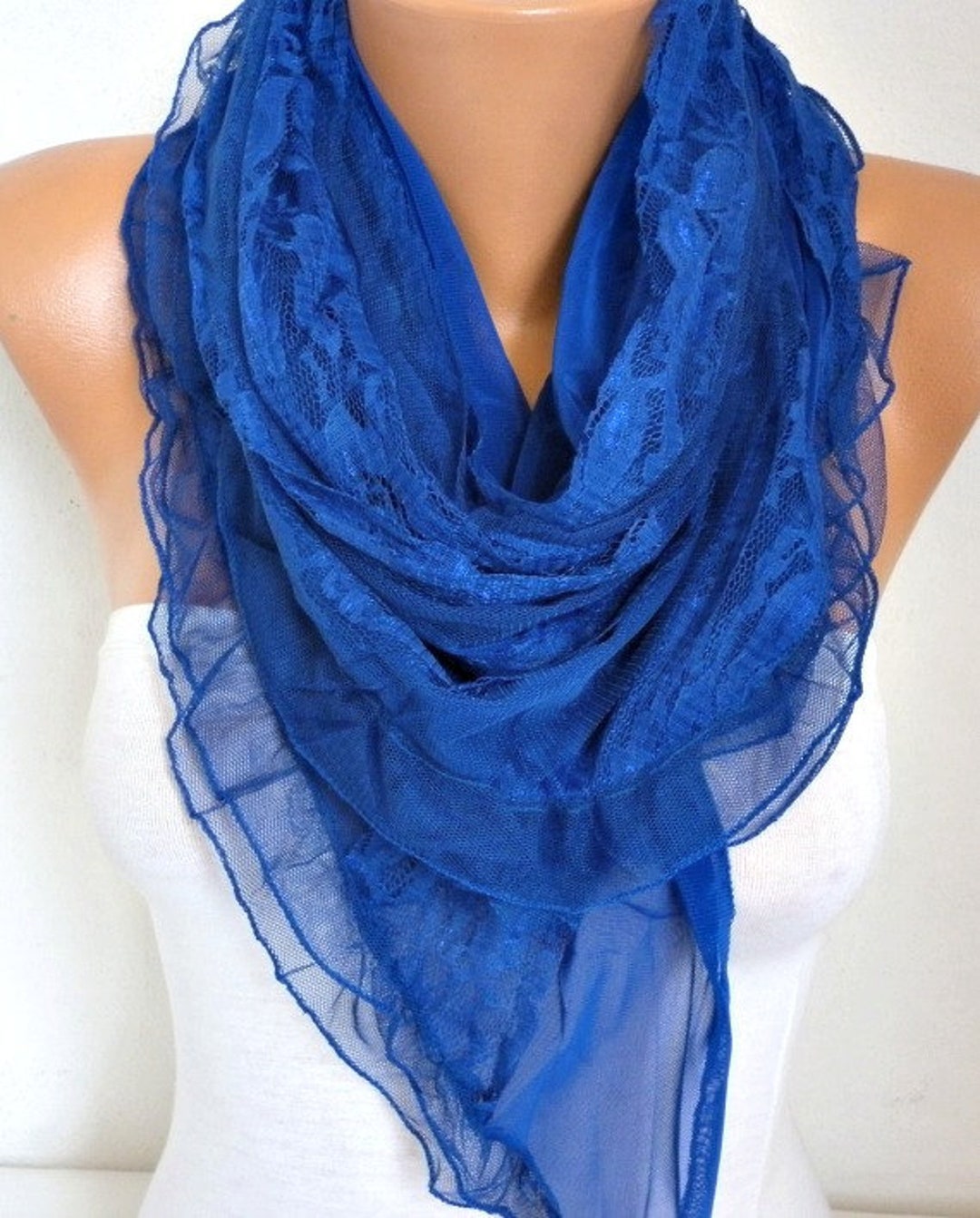 Royal Blue Scarf Lace Shawl Triangular Scarf Frilly Scarf Lace Scarf ...