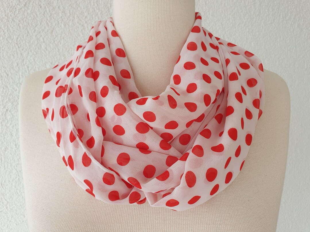White Red Polka Dot Infinity Scarf Teacher T Summer Chiffon Etsy