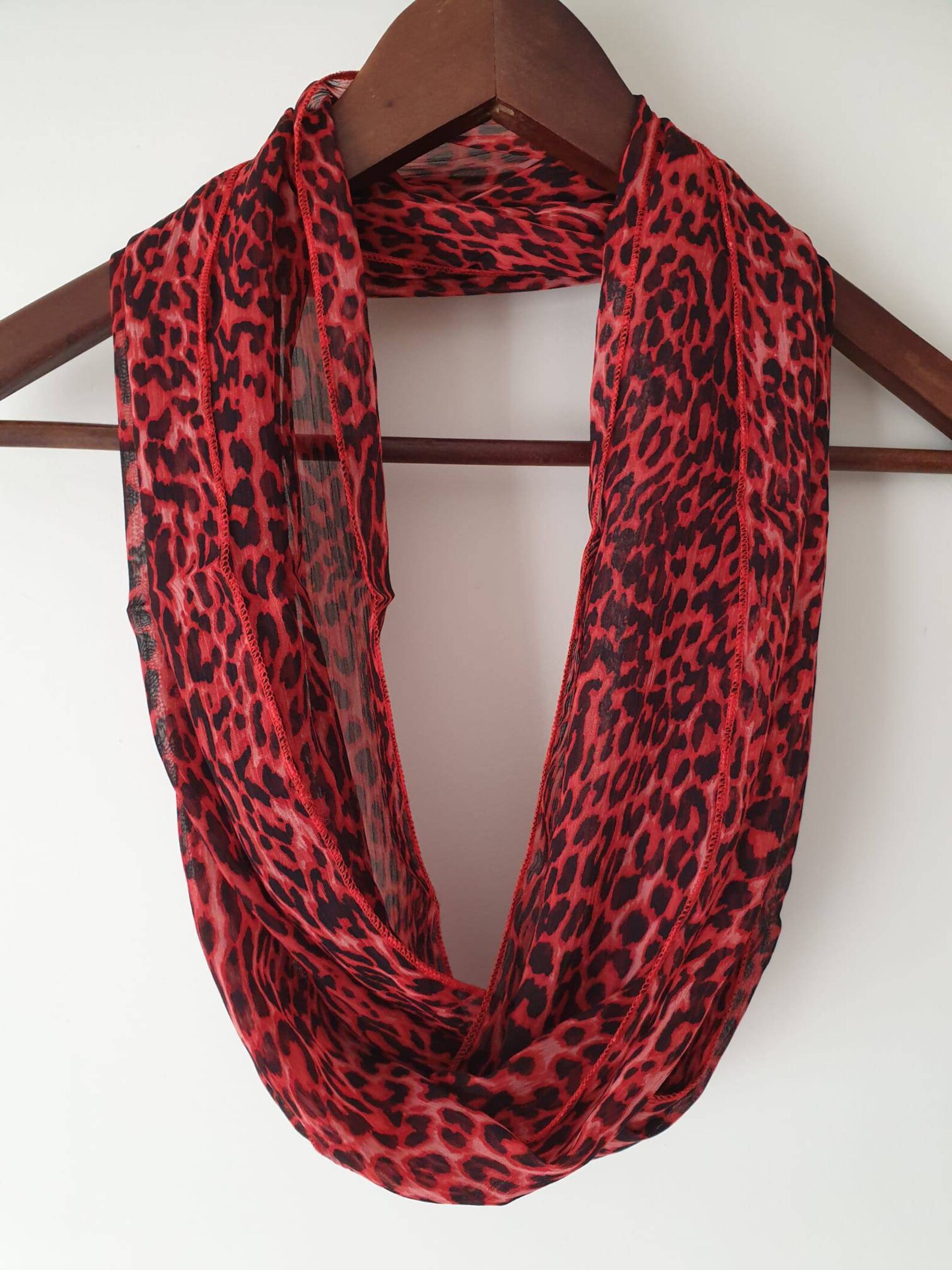 Red Leopard Print Chiffon Infinity Scarfcircle Loop Scarf - Etsy