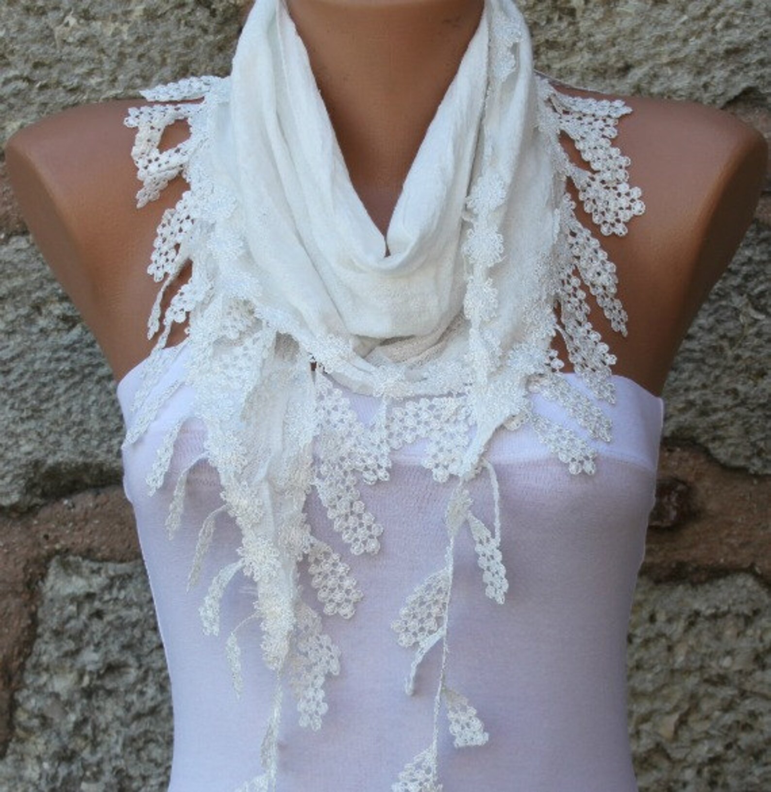 Cotton Scarf Women Lace Trim Scarf With Fringe Floral Scarf - Etsy