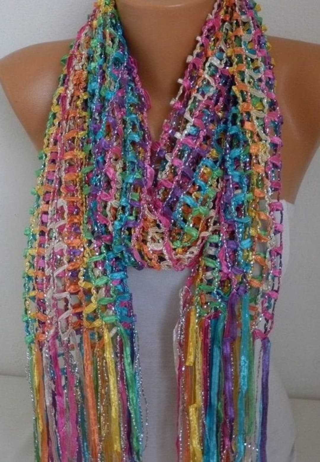 Rainbow Ribbon Scarf,wedding Shawl,bridal Scarf,evening Wrap,girlfriend ...