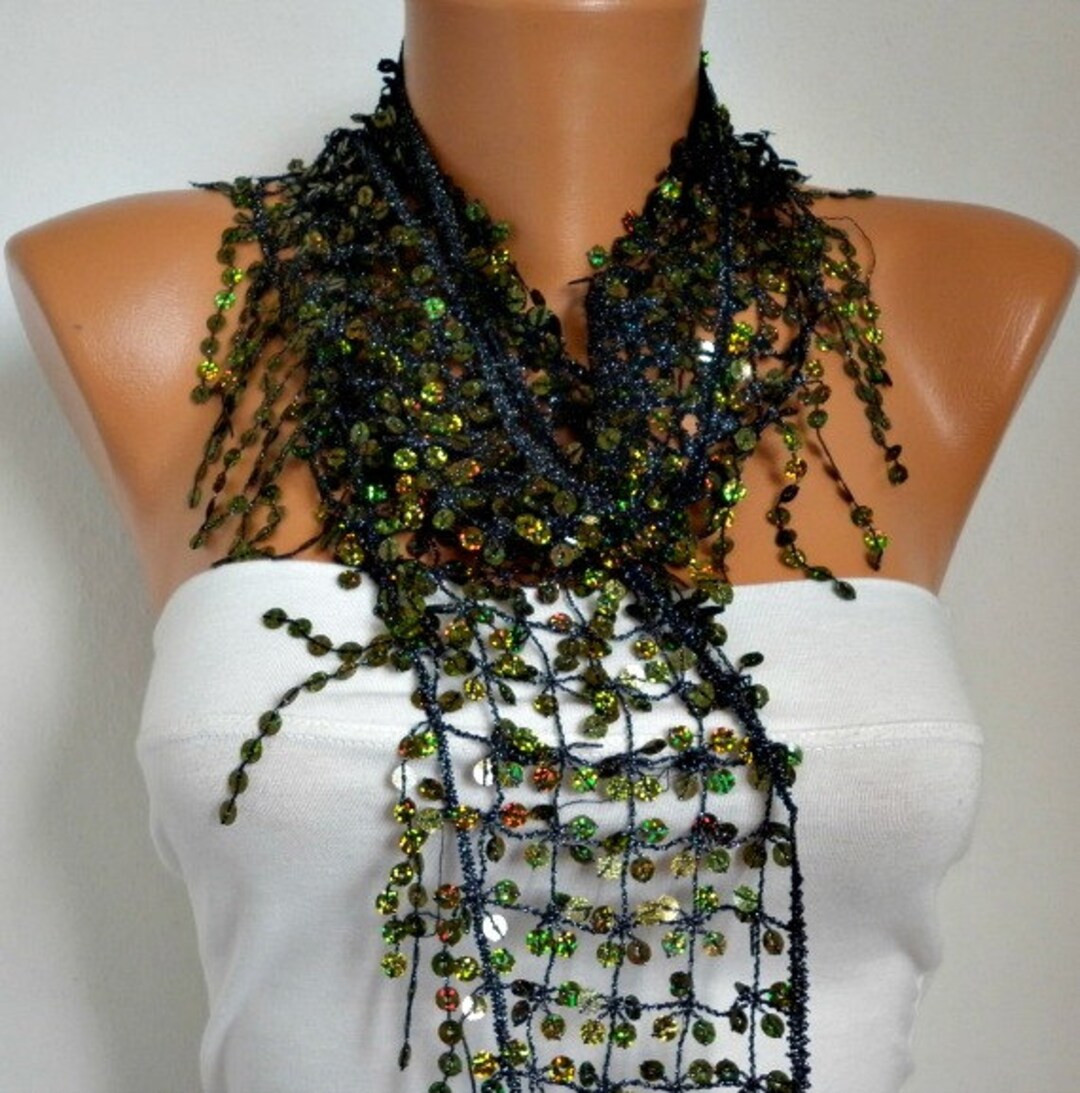 Green Sequin Scarf Floral Scarf Women Lace Scarf Women Lariat - Etsy