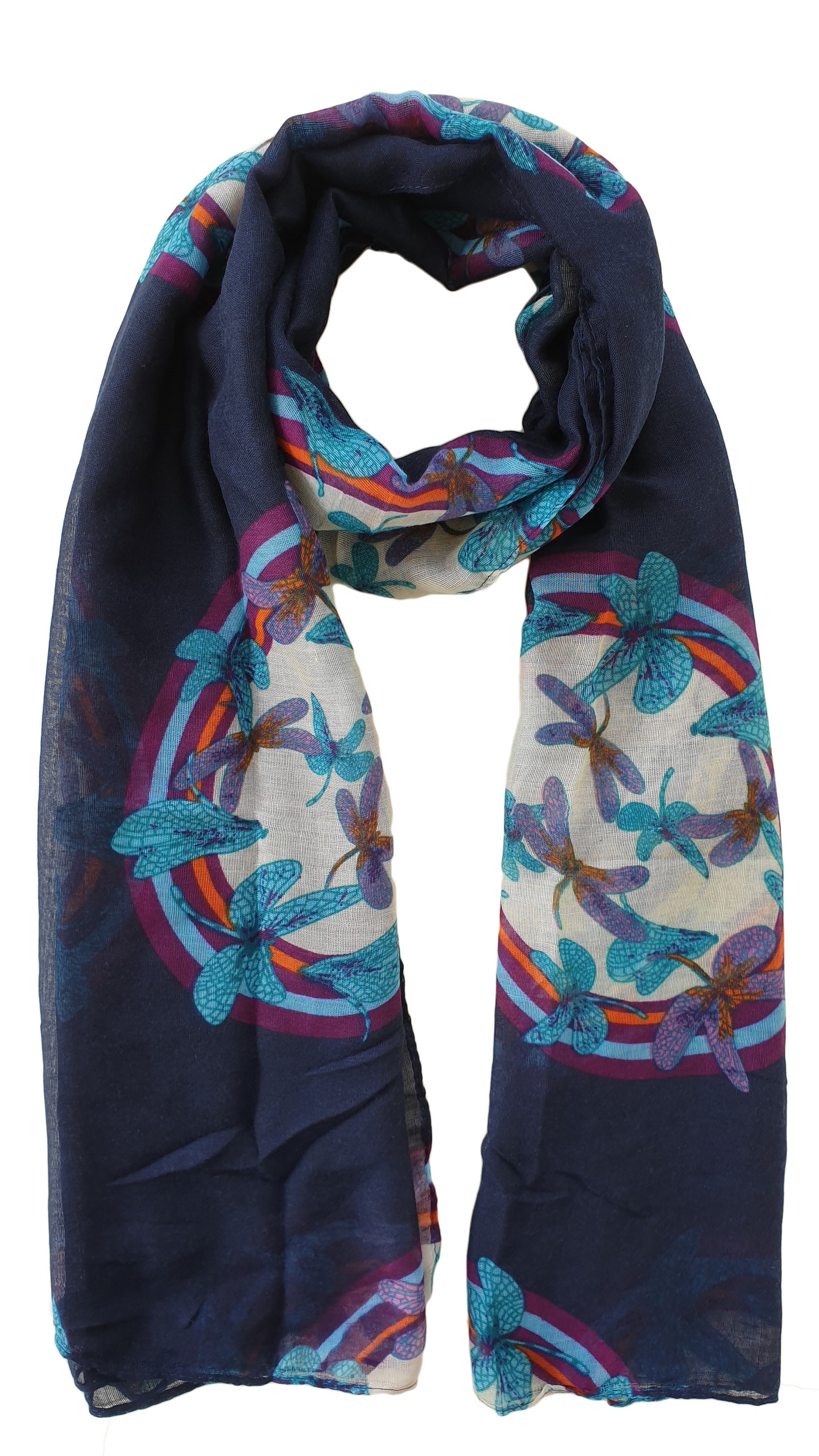Dark Blue DRAGONFLY Print Cotton Scarf/lightweight Gift for | Etsy