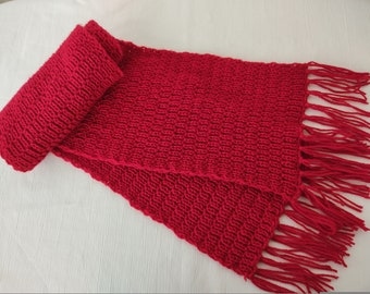 Red Knitted Scarf - Etsy
