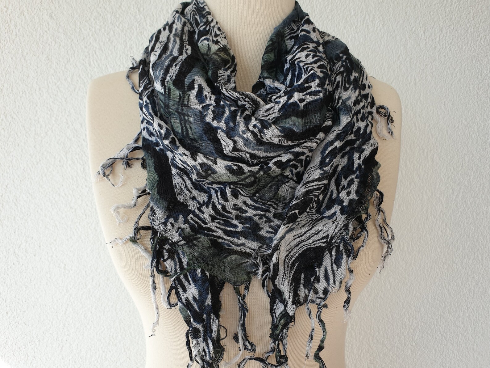 Gray Snow Leopard Scarf Square Fringe Bandana Women Bohemian - Etsy