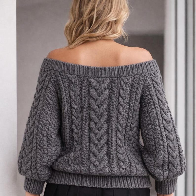 Off Shoulder Crochet Sweater Handmade | Cable Crochet Sweater | Cozy ...
