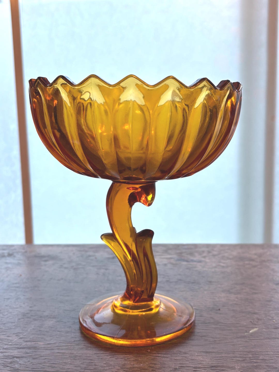 Mid Century Amber Lotus Flower Indiana Glass Vintage Compote Dish - Etsy