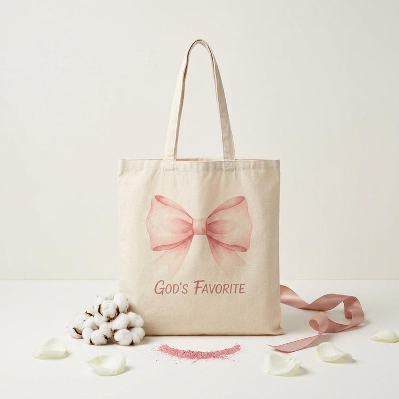 God's Favorite Tote Bag, Pink Bow Canvas Christian Gift, Faith Inspired ...