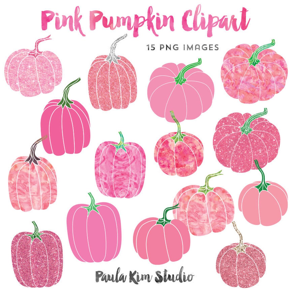 Pink Pumpkin Clipart Watercolor and Glitter Clip Art Clipart | Etsy