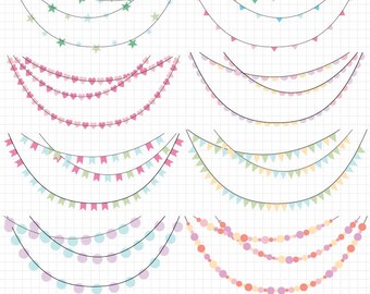 Hand drawn doodle bunting clipart Black and white flag clip