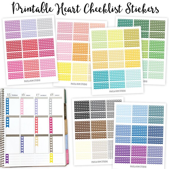 Calendars & Planners PP Colors Heart Checklist Planner Stickers Digital ...