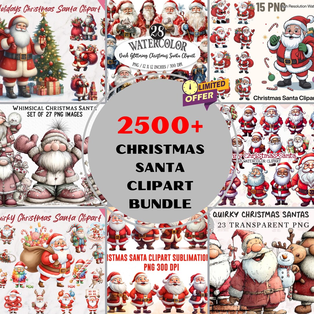 Christmas Santa Clipart Bundle, 2500+ Christmas Png, Santa Svg, Santa ...