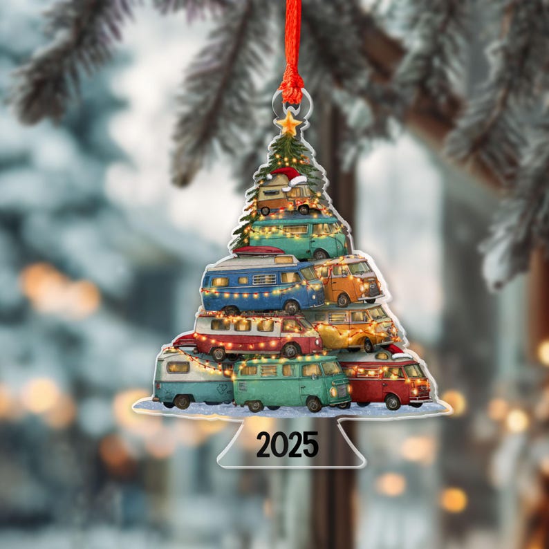 Camper Van Christmas Tree Ornament 2025, Retro Bus Shape Holiday ...