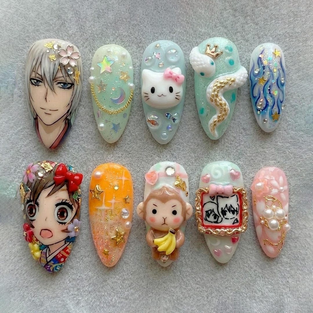 Handmade Kamisama Kiss Anime Press on Nails | Hand-painted Tomoe ...