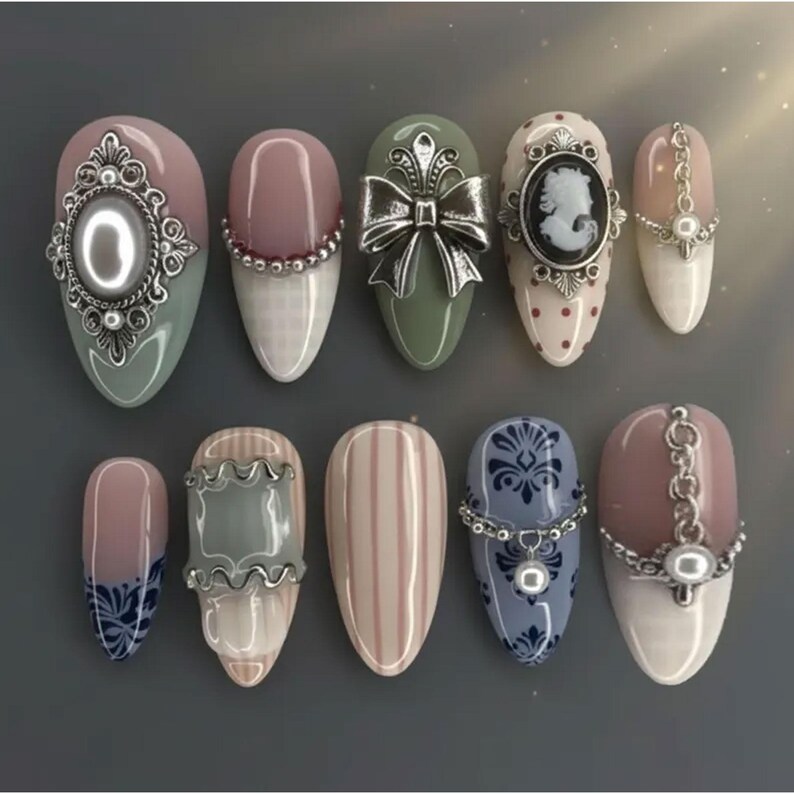 Victorian Elegance Press on Nails | Vintage Baroque Pearl & Bow Nail ...