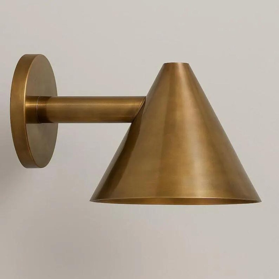 Italian Style Mid Century Cone Shape Antique Raw Brass Finish - Wall ...
