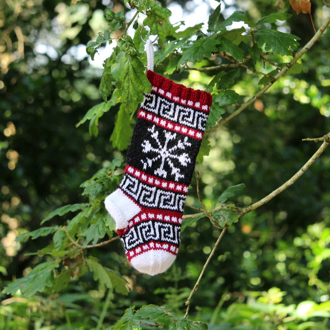 Small Santa Sock, Snowflake Christmas Stocking, Fairisle Knit Christmas ...