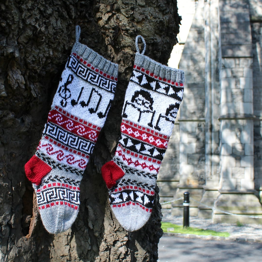 Dublin Christmas Stockings With Reader and Music Notes Stranded ...
