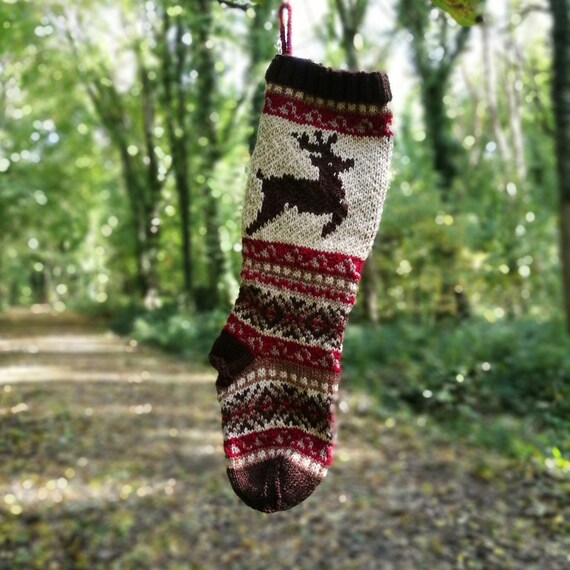 Knit Christmas Stocking Reindeer Santa Sock Fair Isle - Etsy
