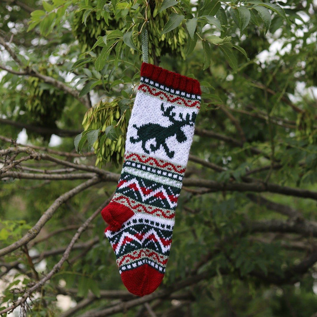 Personalized Stocking, Moose Christmas Stocking, Knit Stocking ...