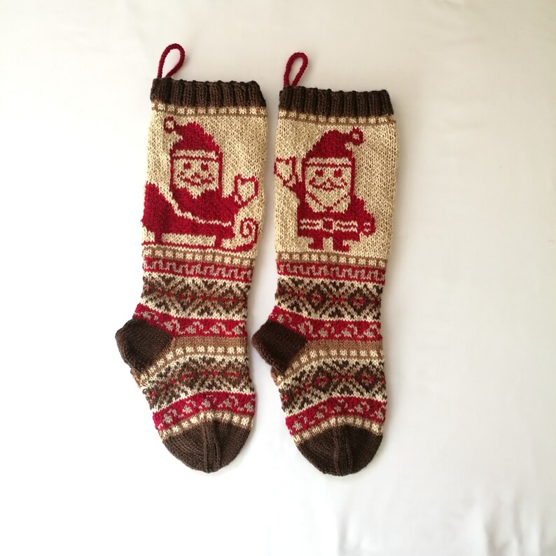 Santa Socks Fairisle Pattern Christmas Stockings knit | Etsy