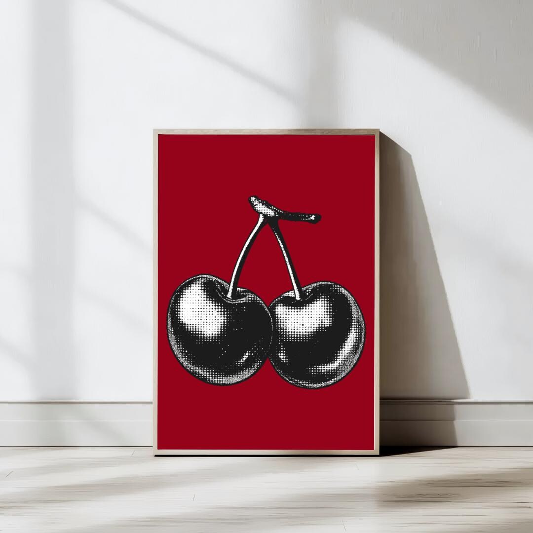 Cherry Art Prints, Modern Kitchen Wall Art, Apartment Decor, Vintage ...