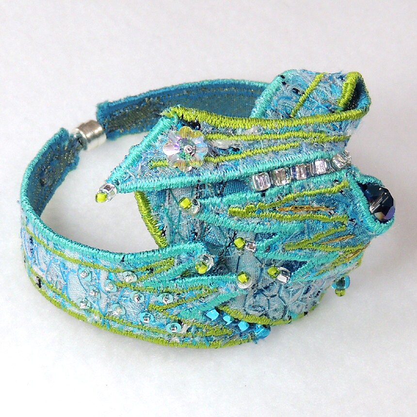 Embroidered Textile Bracelet. Statement Cuff Bracelet in - Etsy