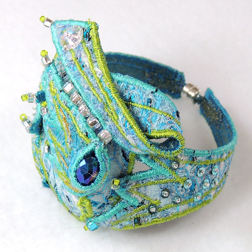 Embroidered Textile Bracelet. Statement Cuff Bracelet in - Etsy
